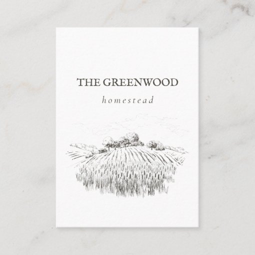 Elegant Landscape Sketch Homestead Farm Business Card | Zazzle