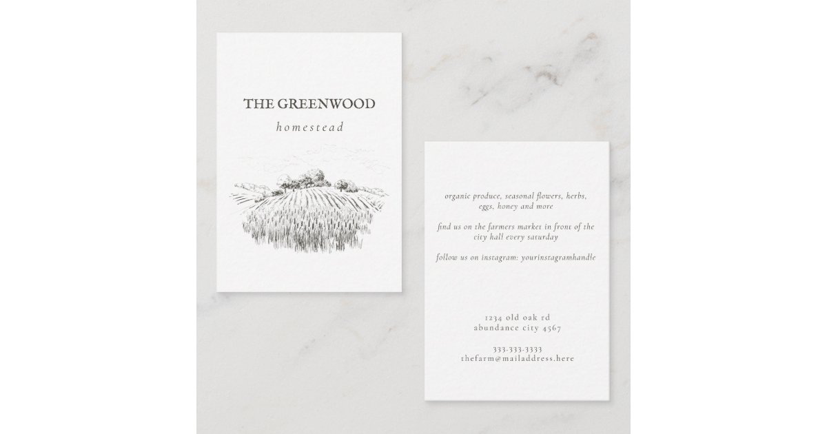 Elegant Landscape Sketch Homestead Farm Business Card | Zazzle