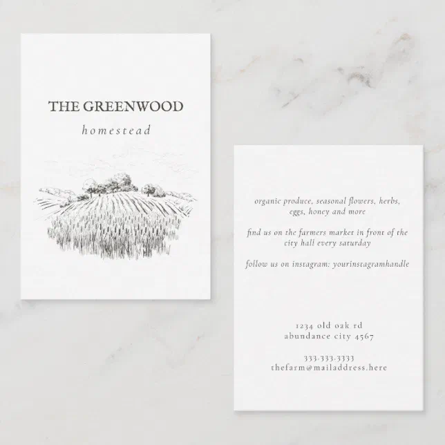 Elegant Landscape Sketch Homestead Farm Business Card | Zazzle