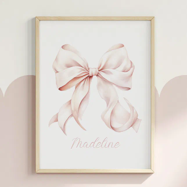 Elegant Large Pink Bow Name Nursery Print | Zazzle