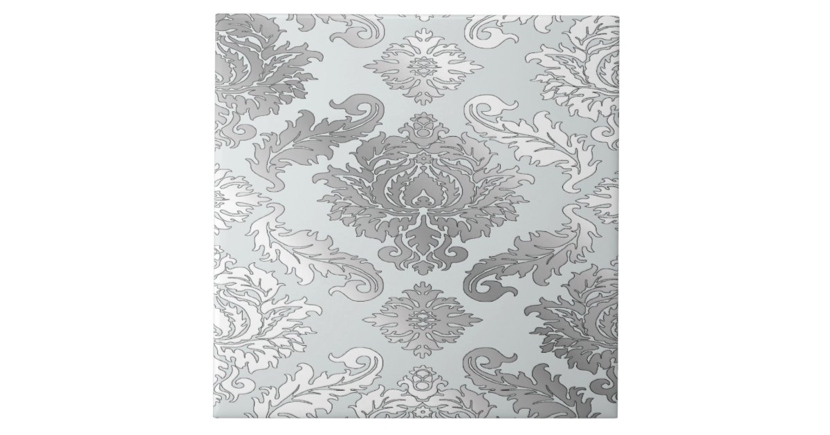 Elegant Large Teal Blue Damask Tile | Zazzle
