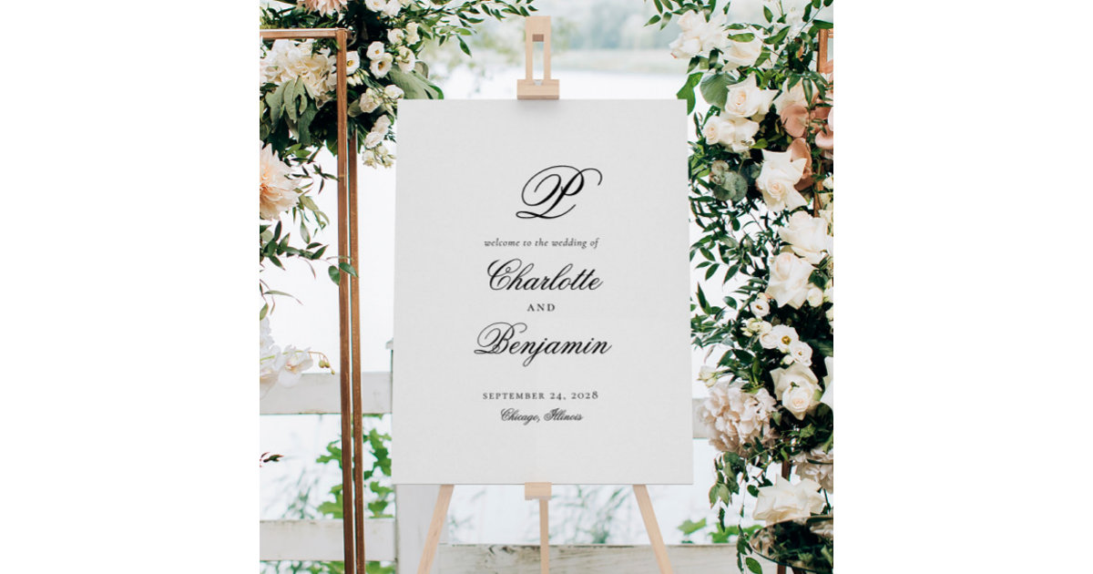 Elegant Last Name Initial Wedding Welcome Sign | Zazzle