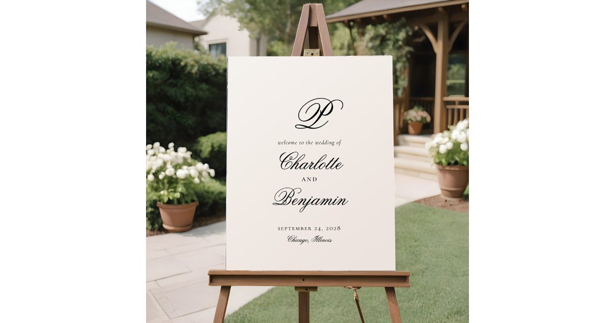 Elegant Last Name Initial Wedding Welcome Sign | Zazzle