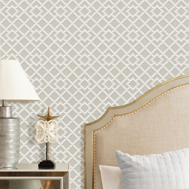 Elegant Lattice Geometric Pattern Gray Off-white Wallpaper | Zazzle