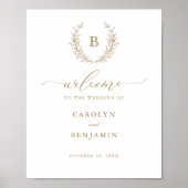 Elegant Laurel Wreath Monogram Crest Welcome Sign | Zazzle