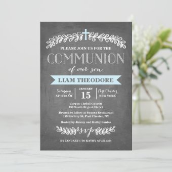 Elegant Laurels Blue | Communion Invitation | Zazzle