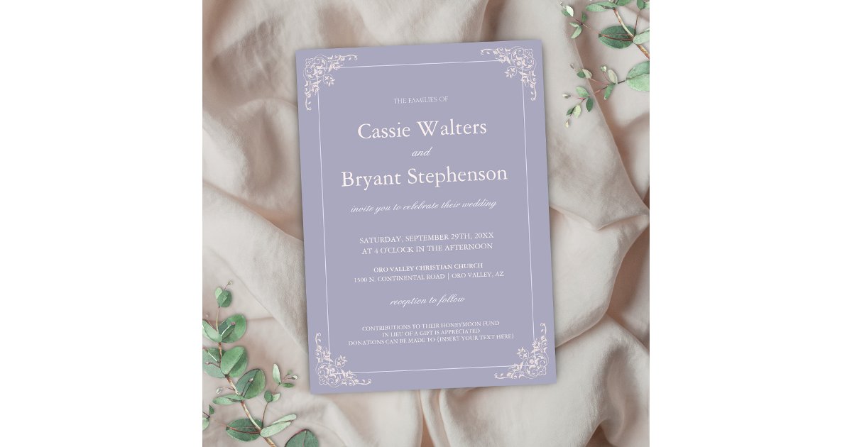 Elegant Lavendar Blush Pink Minimal Wedding Invitation | Zazzle
