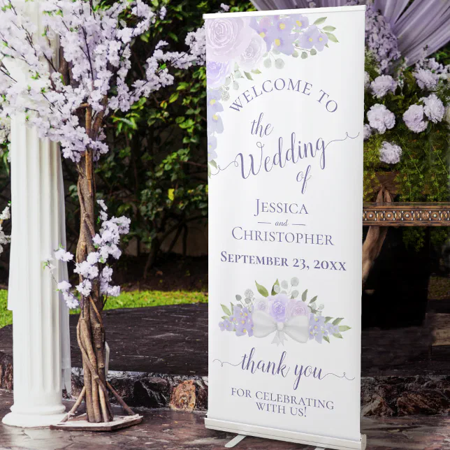 Elegant Lavender Boho Floral Wedding Welcome Retractable Banner | Zazzle