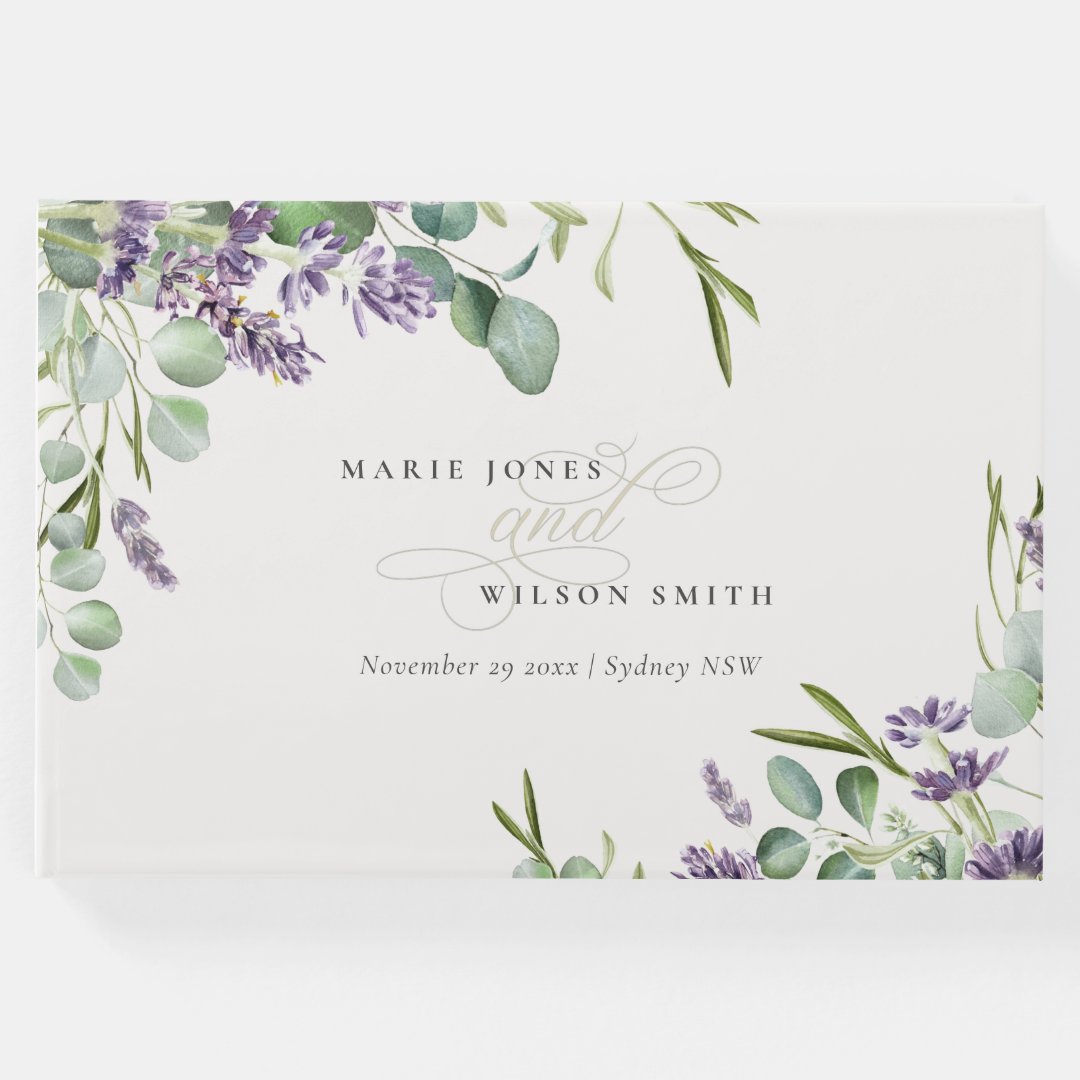 Elegant Lavender Eucalyptus Leafy Foliage Wedding Guest Book | Zazzle