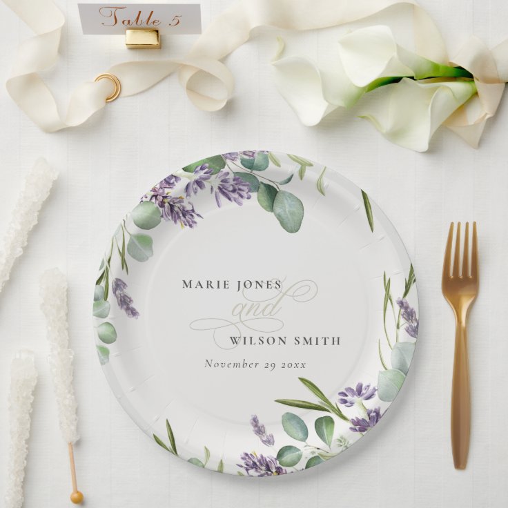 Elegant Lavender Eucalyptus Leafy Foliage Wedding Paper Plates | Zazzle