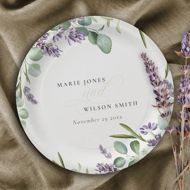 Elegant Lavender Eucalyptus Leafy Foliage Wedding Paper Plates | Zazzle
