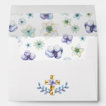 Elegant Lavender Floral Gold Cross Baby Baptism Envelope | Zazzle