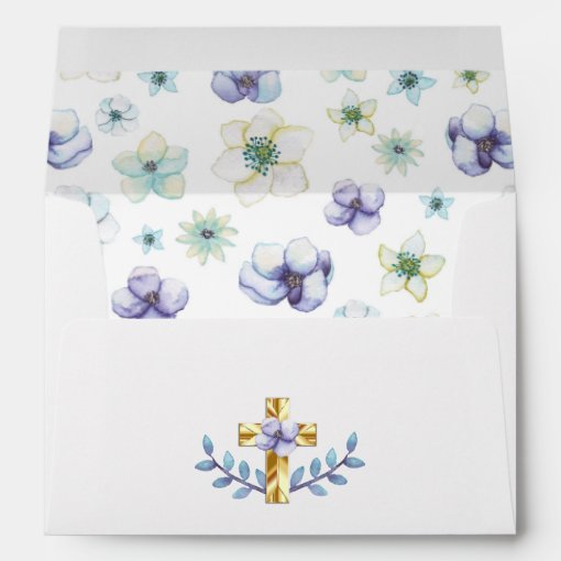Elegant Lavender Floral Gold Cross Baby Baptism Envelope | Zazzle