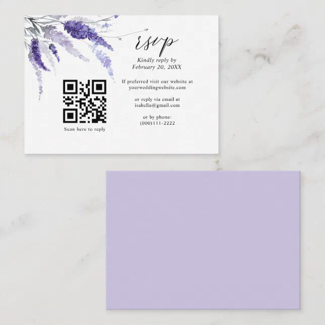 Elegant Lavender Floral QR Code Lilac Wedding RSVP Enclosure Card | Zazzle