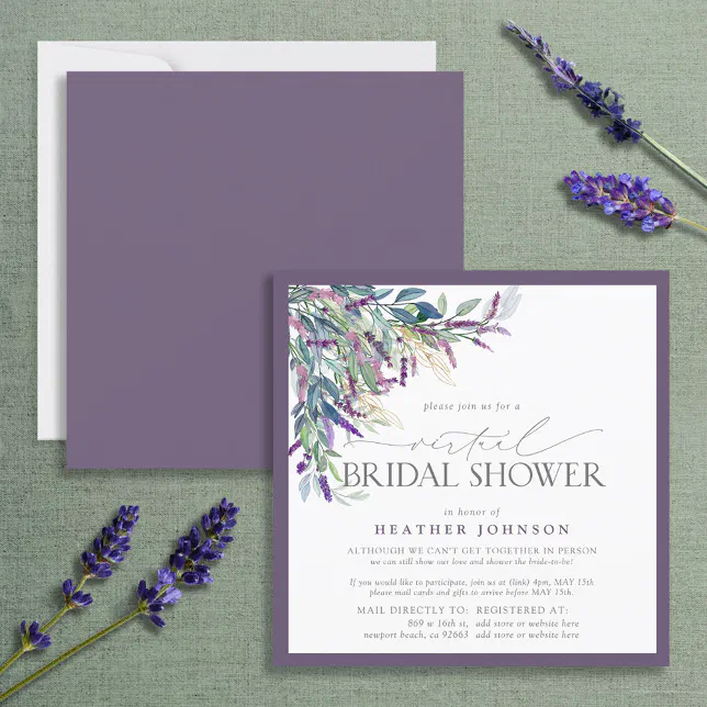 Elegant Lavender Floral Watercolor Virtual Shower Invitation | Zazzle