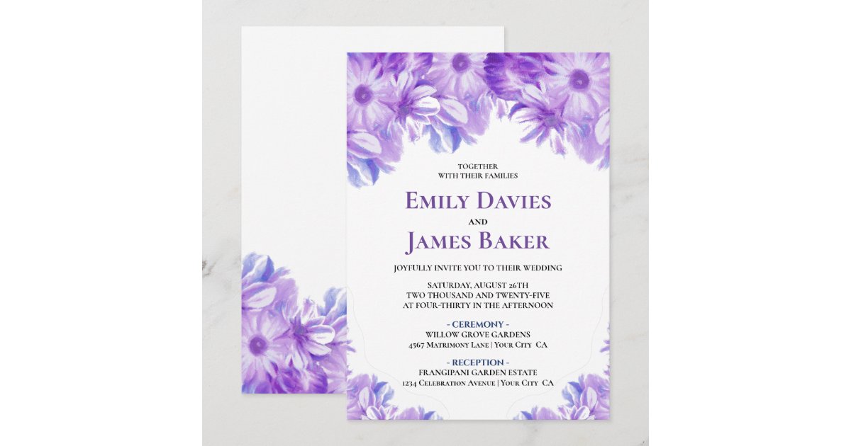 Elegant Lavender Floral Wedding Invitation | Zazzle