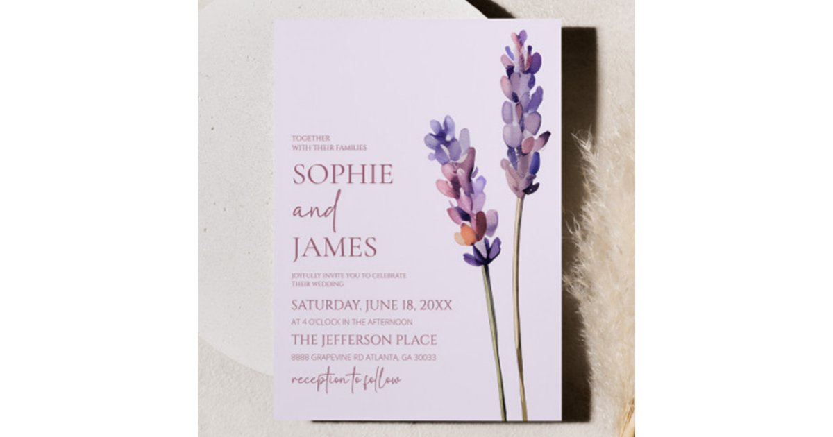 Elegant Lavender Plant Branch Flower Wedding Invitation | Zazzle