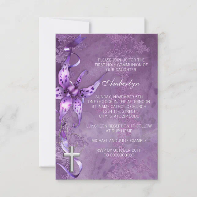 Elegant Lavender Purple First Communion Invitation | Zazzle