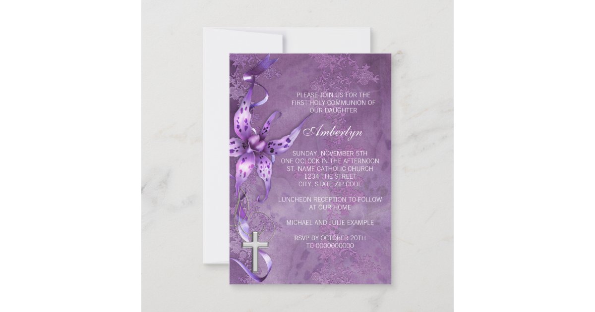 Elegant Lavender Purple First Communion Invitation | Zazzle