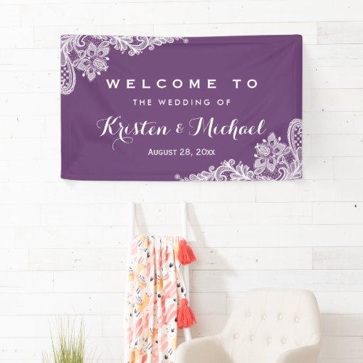 Elegant Lavender Purple Lace Pattern Wedding Party Banner | Zazzle