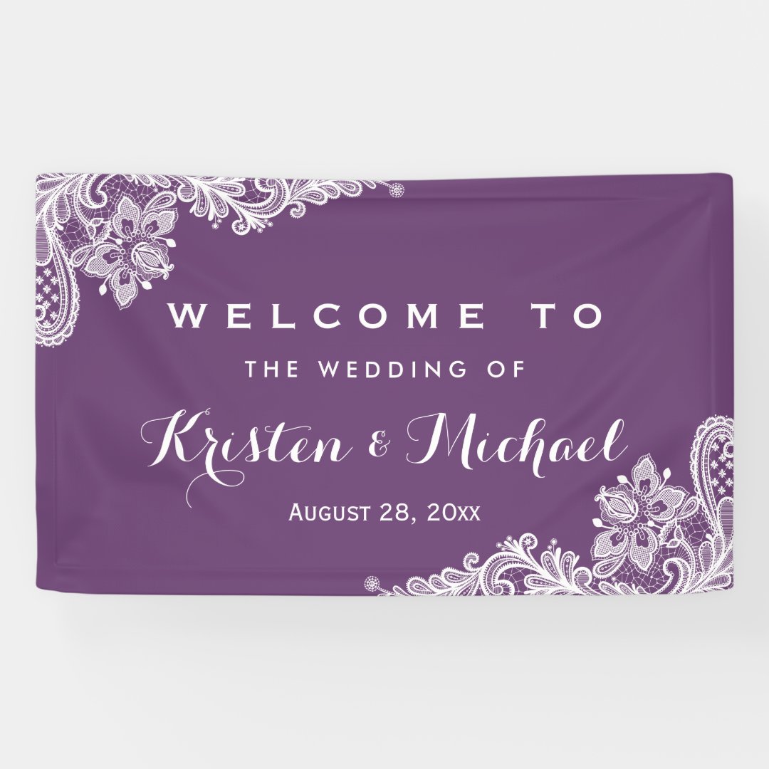 Elegant Lavender Purple Lace Pattern Wedding Party Banner | Zazzle
