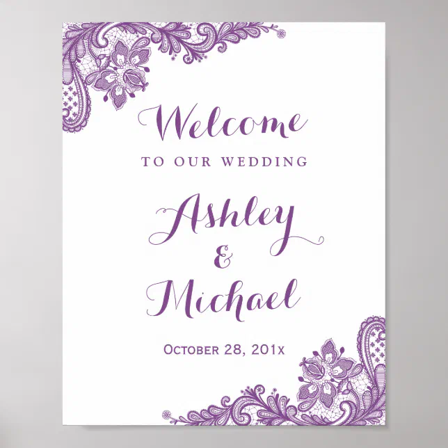 Elegant Lavender Purple Lace Wedding Sign | Zazzle