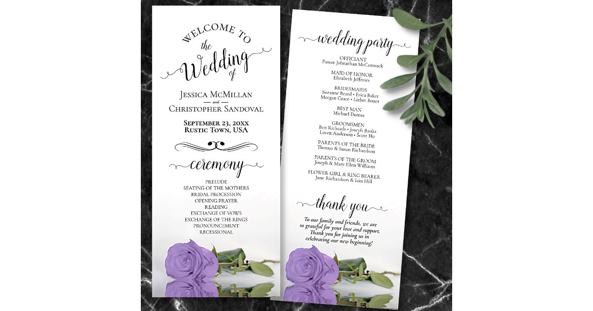 Elegant Lavender Purple Rose Romantic Wedding Program | Zazzle