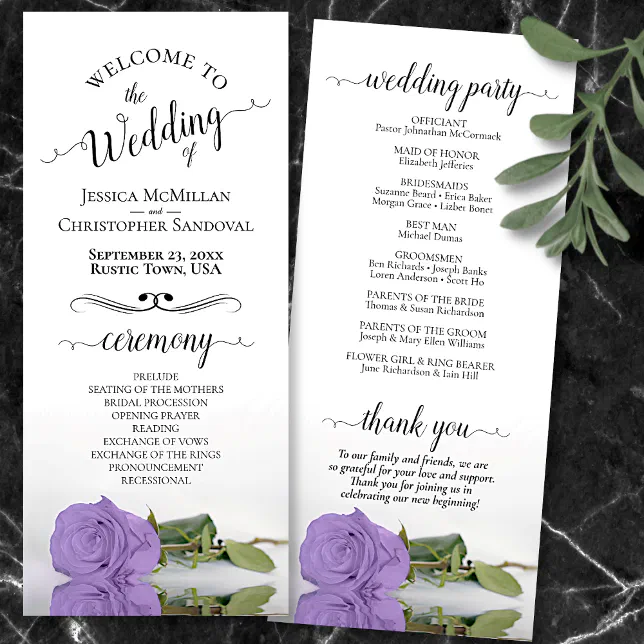 Elegant Lavender Purple Rose Romantic Wedding Program | Zazzle