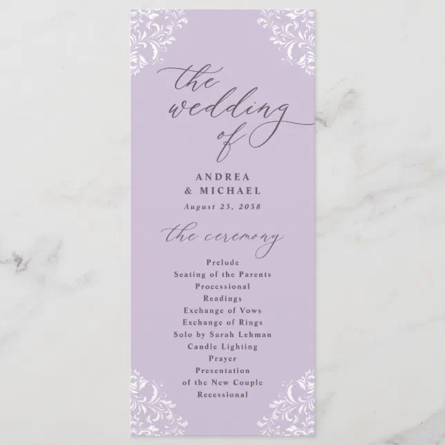 Elegant Lavender Purple Vintage Classic Wedding Program | Zazzle