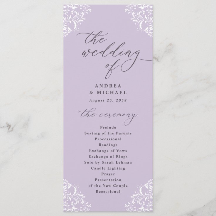Elegant Lavender Purple Vintage Classic Wedding Program | Zazzle