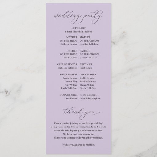 Elegant Lavender Purple Vintage Classic Wedding Program | Zazzle