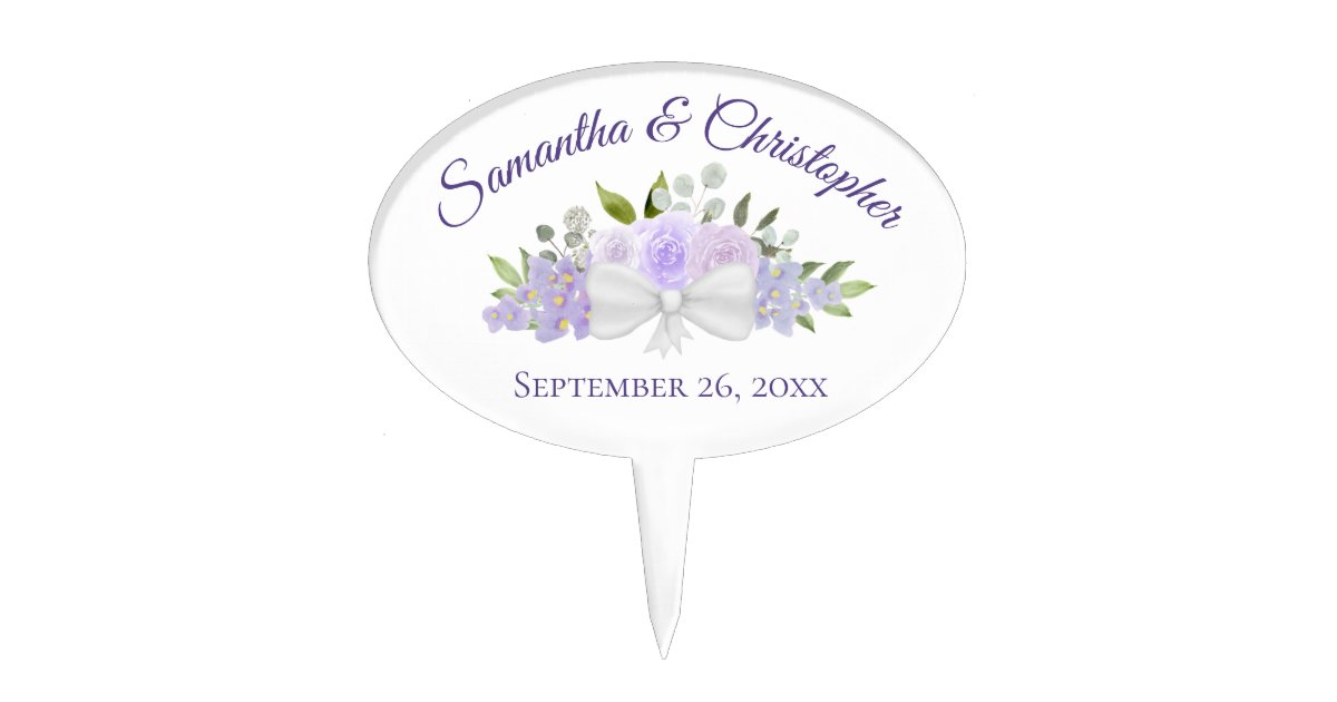 Elegant Lavender Purple Watercolor Floral Wedding Cake Topper | Zazzle
