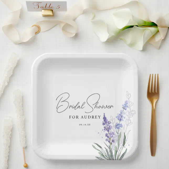 Elegant Lavender Watercolor Bridal Shower Paper Plates | Zazzle