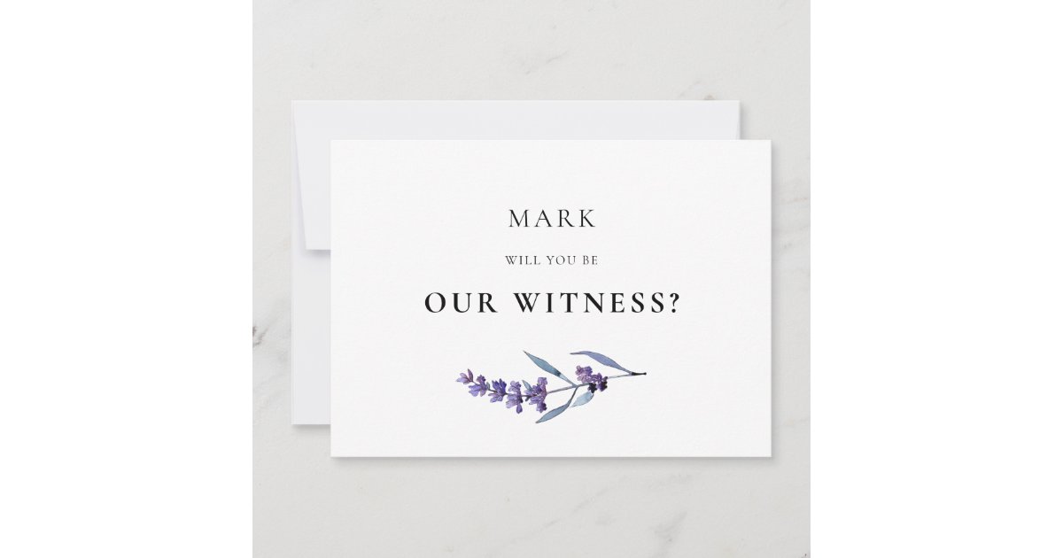 Elegant Lavender Witness Proposal Card | Zazzle
