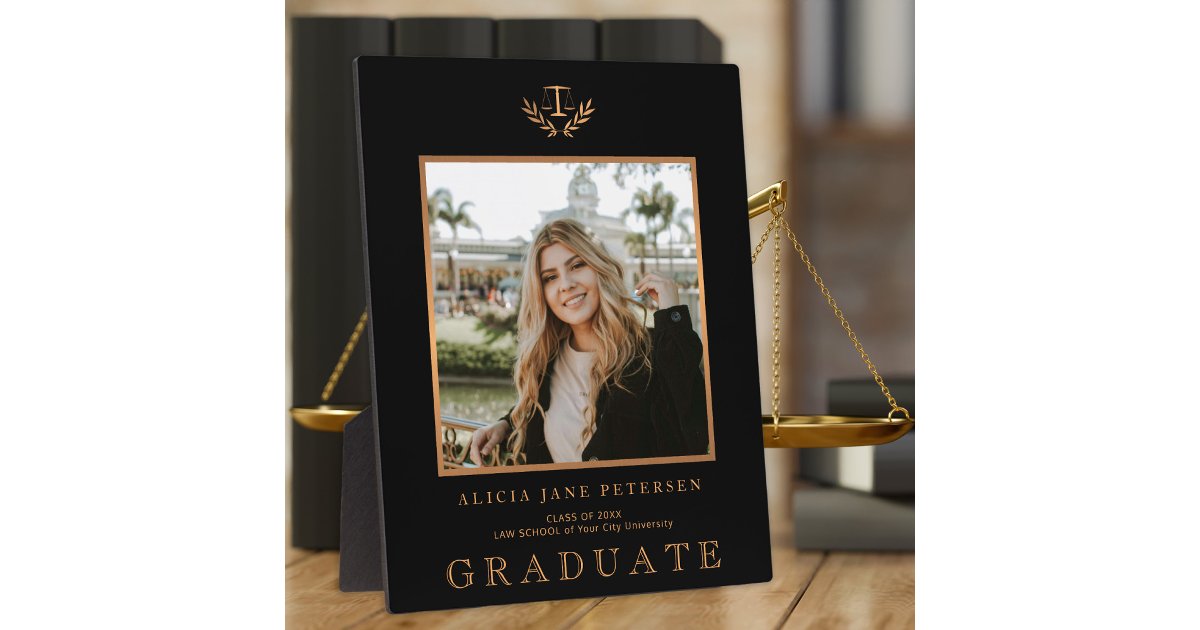 Elegant law school graduation custom photo black plaque | Zazzle