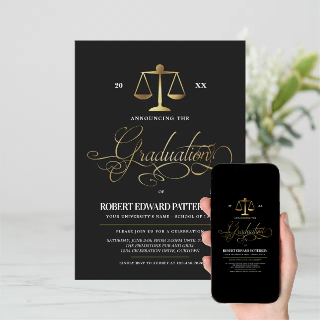 Elegant Law School Graduation Party Invitations | Zazzle