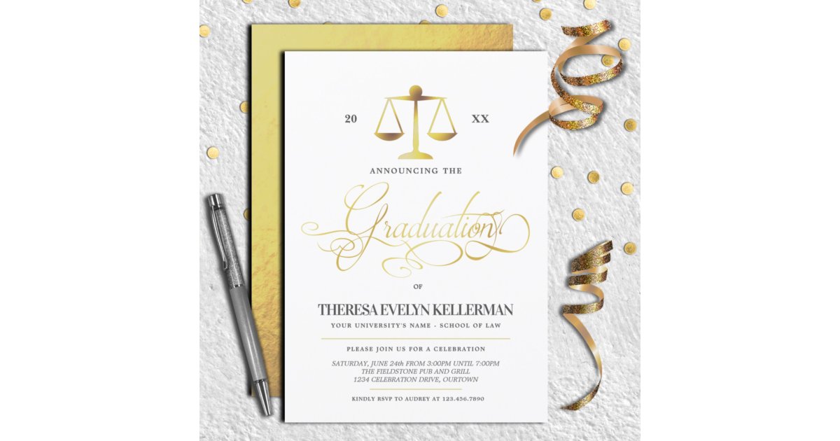 Elegant Law School Graduation Party Invitations | Zazzle
