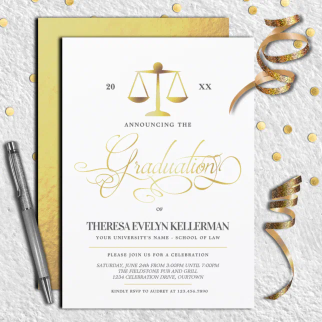 Elegant Law School Graduation Party Invitations | Zazzle