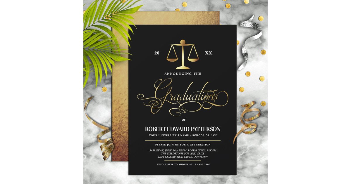 Elegant Law School Graduation Party Invitations | Zazzle