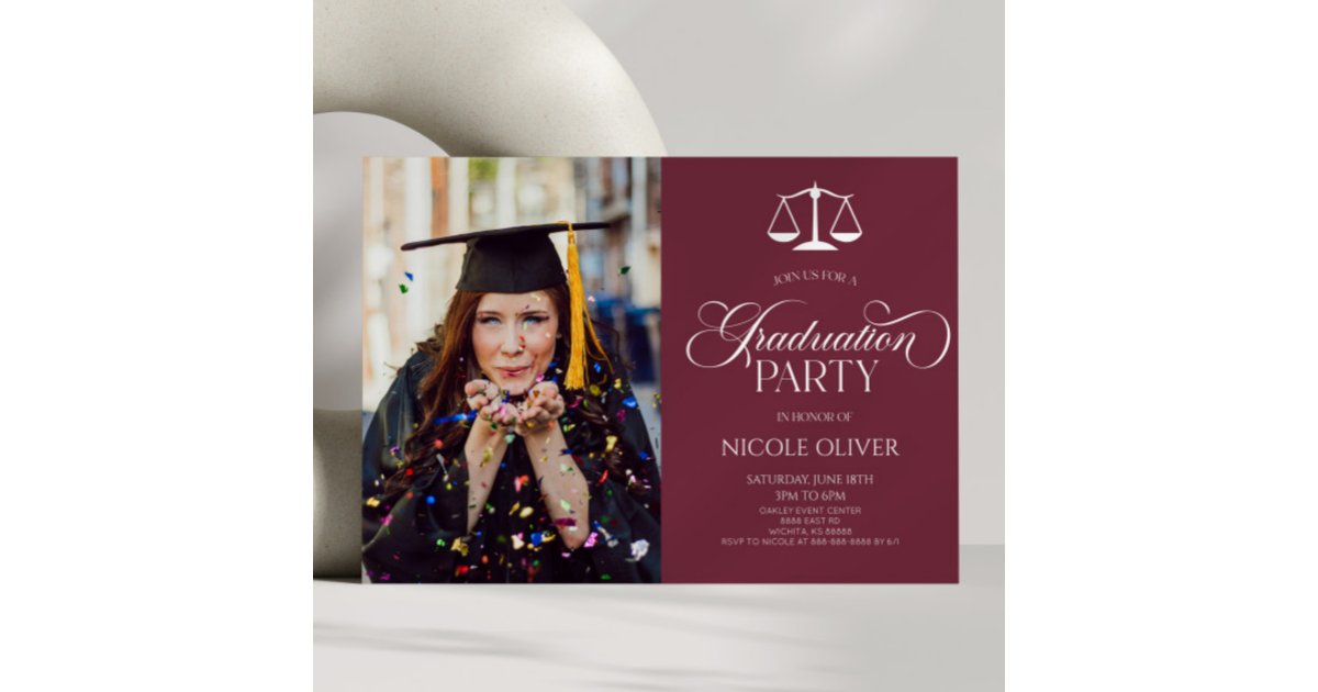 Elegant Lawyer Scale Custom Picture Graduation Invitation | Zazzle