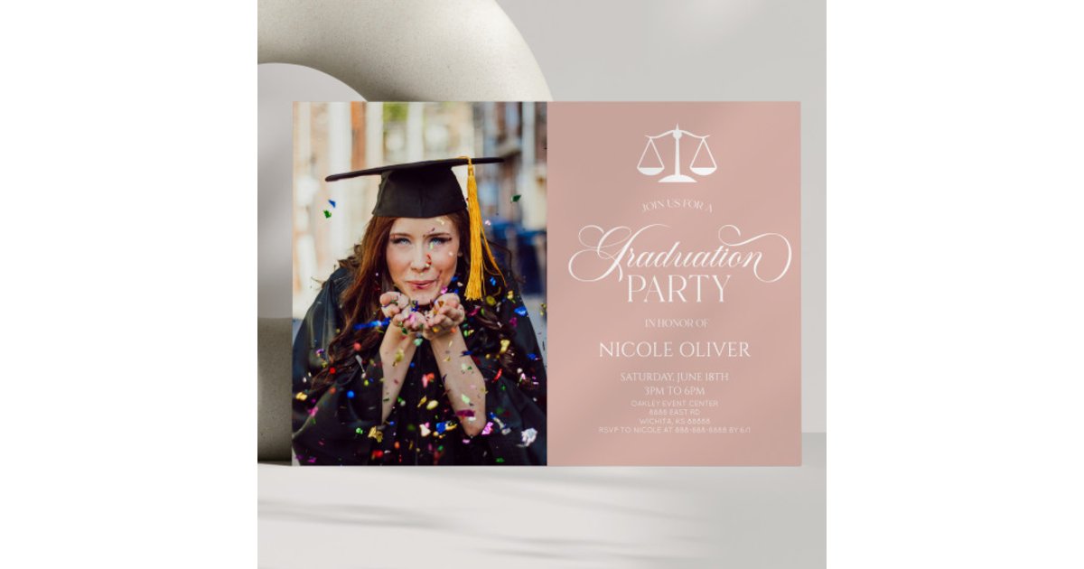 Elegant Lawyer Scale Custom Picture Graduation Invitation | Zazzle