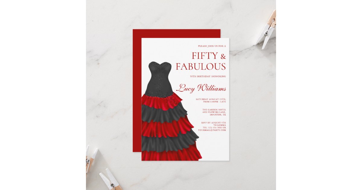 Elegant Layered Dress, 50th & Fabulous Birthday Invitation | Zazzle