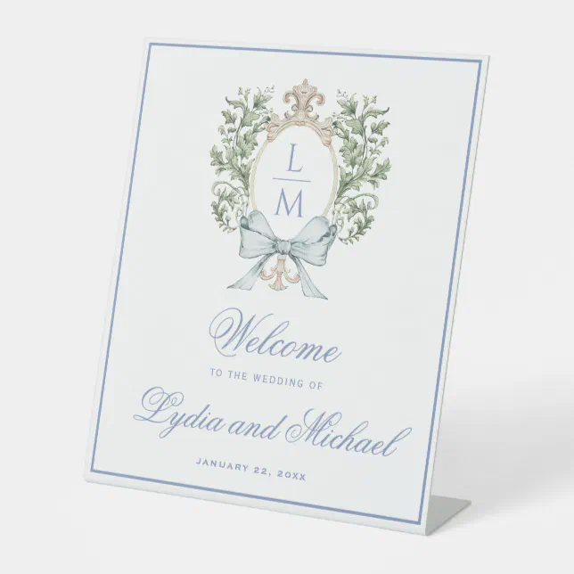 Elegant Leaf Crest Monogram Welcome Pedestal Sign | Zazzle