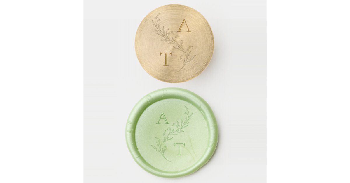 Elegant Leaf Monogram Wedding Wax Seal Stamp | Zazzle