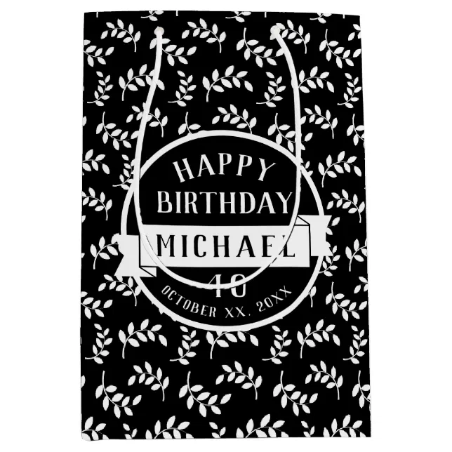 Elegant Leaf Pattern Nature Lovers Birthday Medium Gift Bag | Zazzle