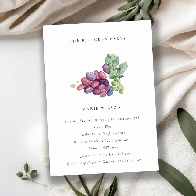 Elegant Leafy Grapes Any Age Birthday Invite | Zazzle