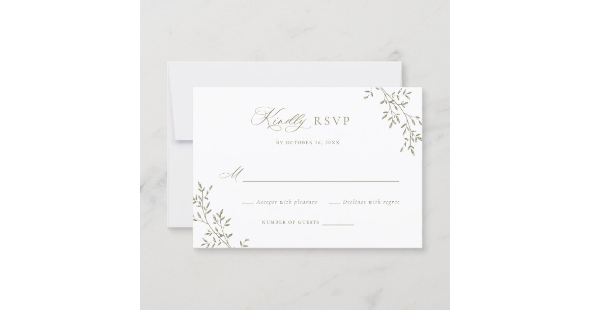 Elegant Leafy Sage Laurel Botanical Wedding RSVP Invitation | Zazzle