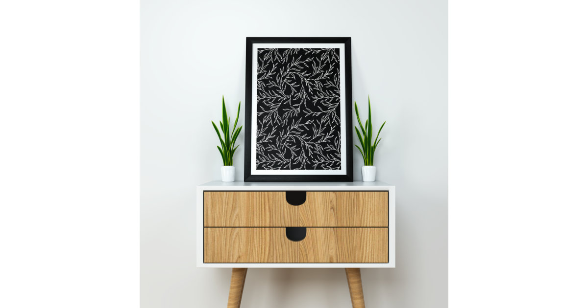 Elegant Leaves black and white Poster | Zazzle