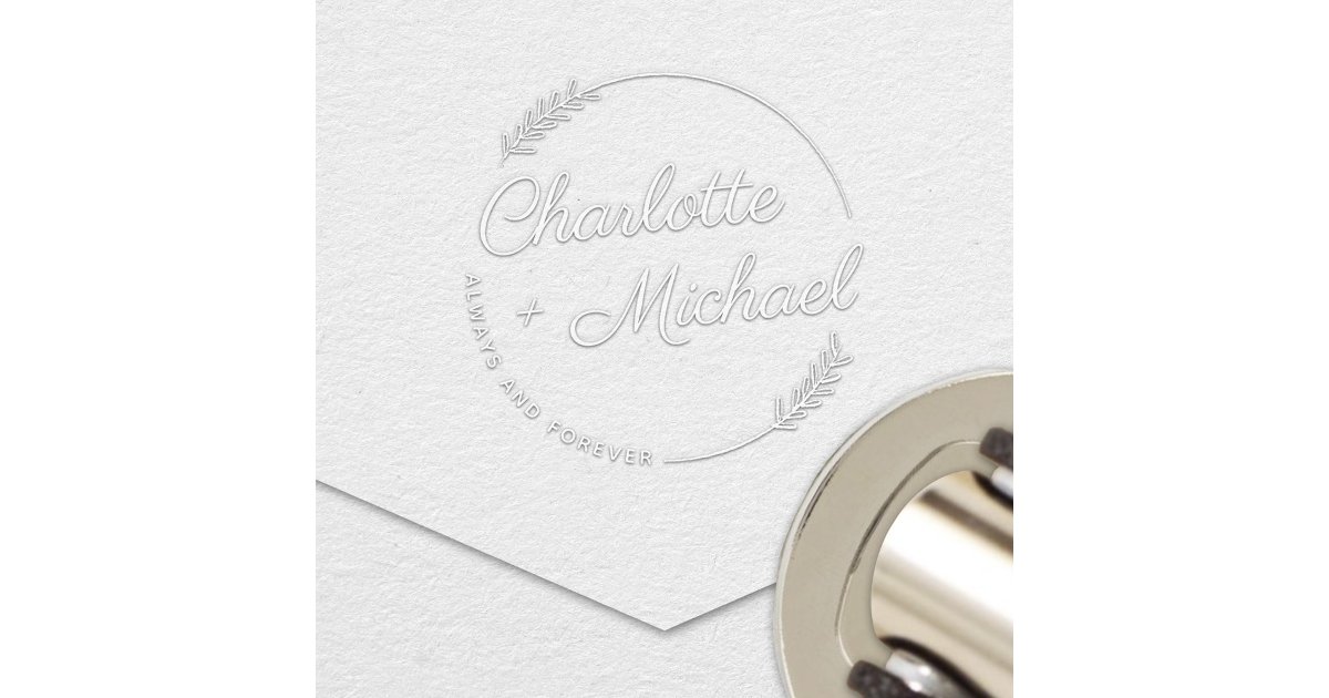 Elegant Leaves Round Personalized Wedding Monogram Embosser | Zazzle