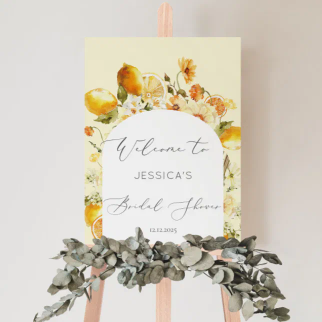 Elegant lemon arch bridal shower welcome foam board | Zazzle
